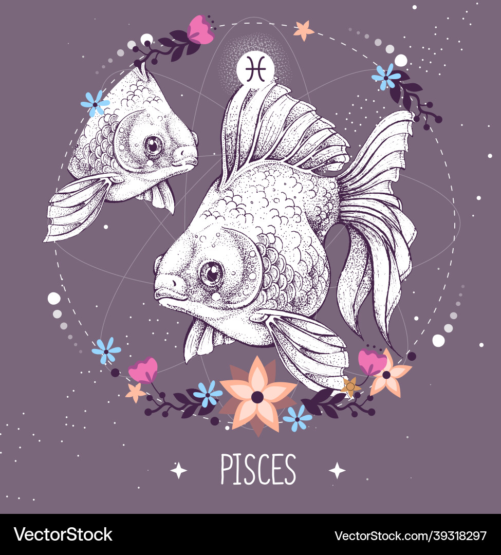 Aquarius Zodiac Koi Fish Magic Card Royalty Free Vector