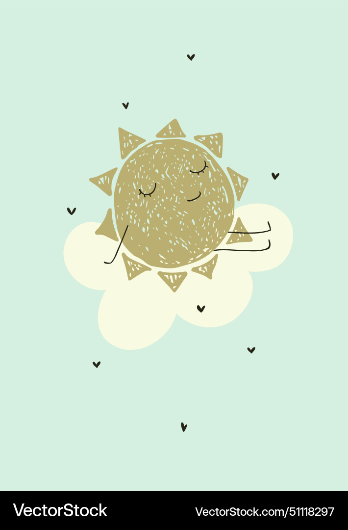 Cartoon sun on a white cloud Royalty Free Vector Image