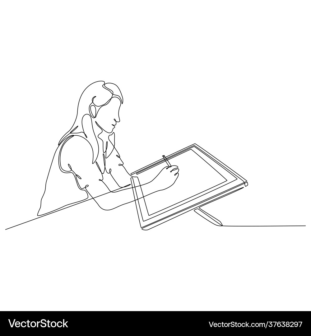 Girl drawing with digital screen minitor Vector Image