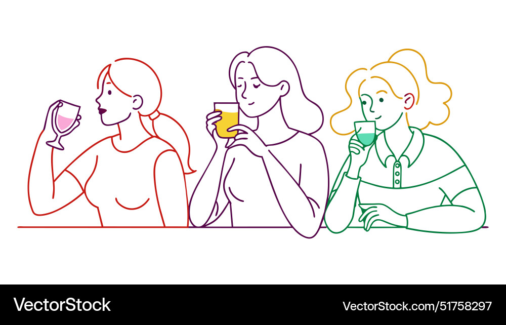 Girl drinking alcohol continuous line art Vector Image
