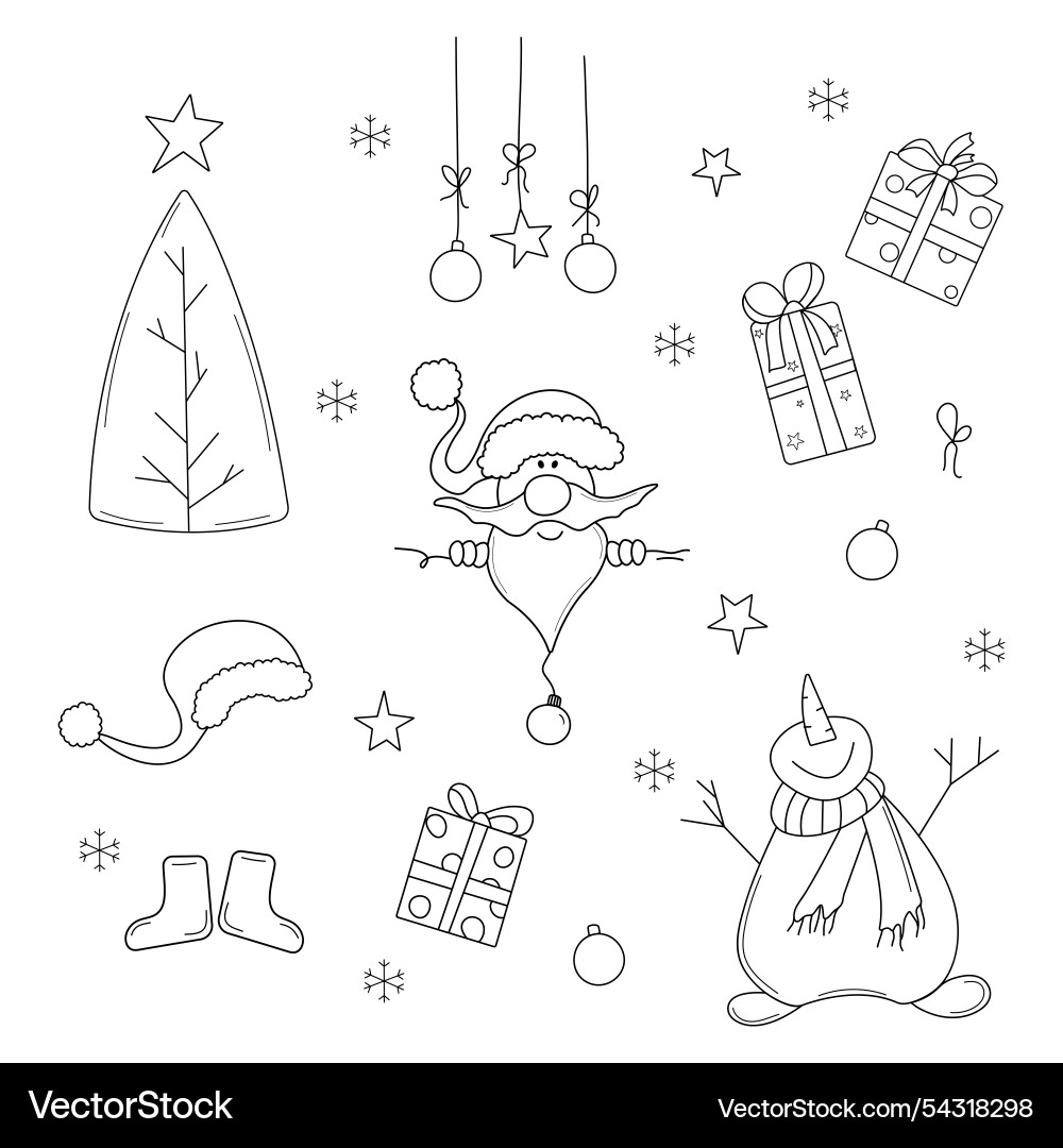 Christmas doodle set tree santa claus Royalty Free Vector