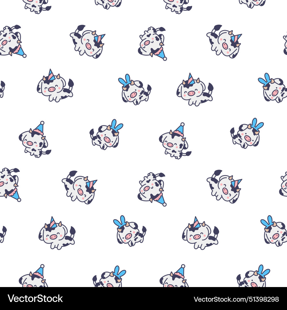 Cute kawaii baby cow seamless pattern Royalty Free Vector