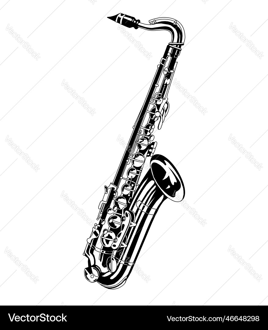 Detailed saxophone black and white Royalty Free Vector Image