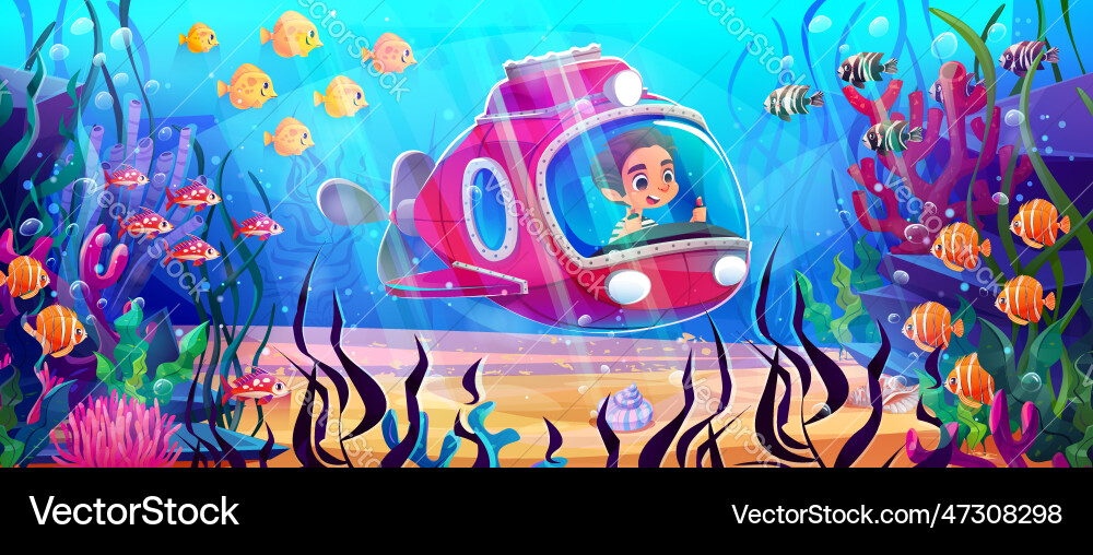 Kids submarine cartoon underwater Royalty Free Vector Image