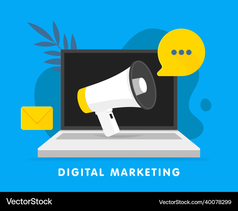 Announcement megaphone on laptop digital Vector Image