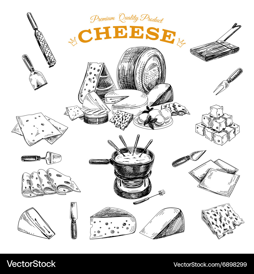 Hand drawn with cheeses Royalty Free Vector Image