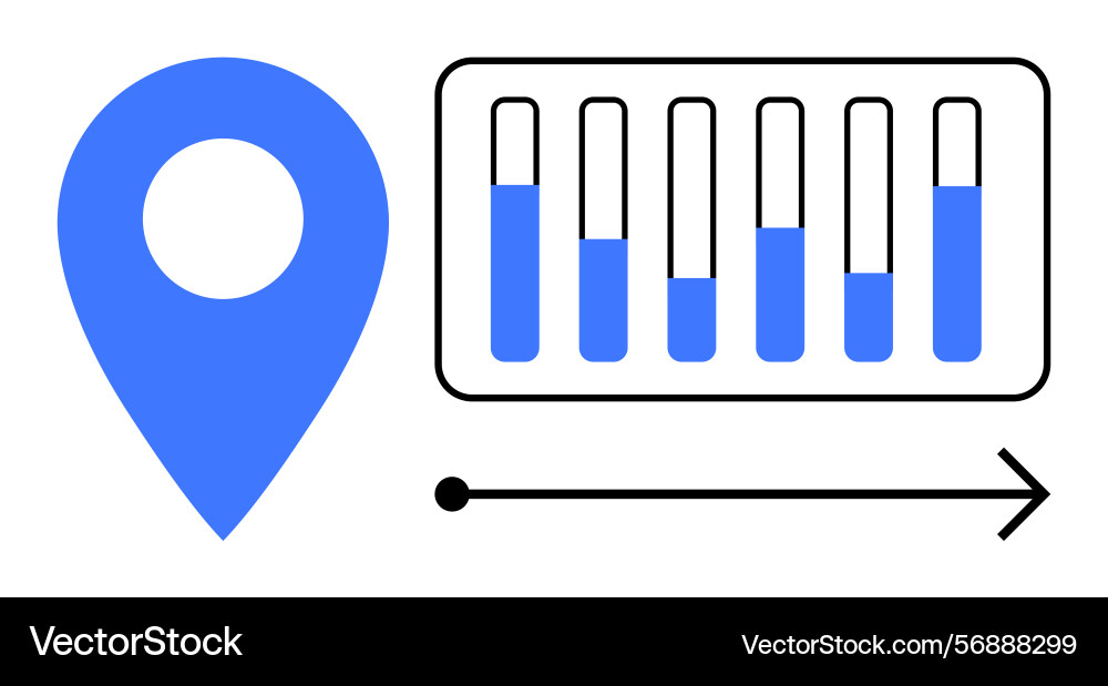 Location pin and bar chart with progress arrow Vector Image