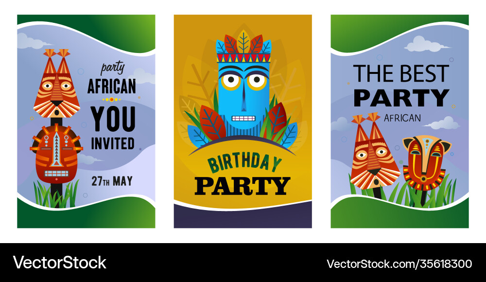 African party invitation cards set Royalty Free Vector Image