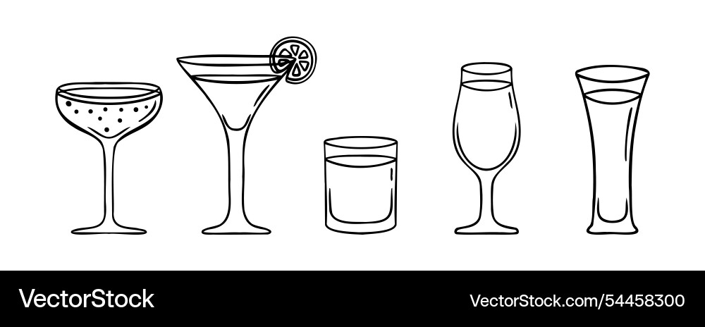 Cocktails doodle hand drawn icon set outline Vector Image