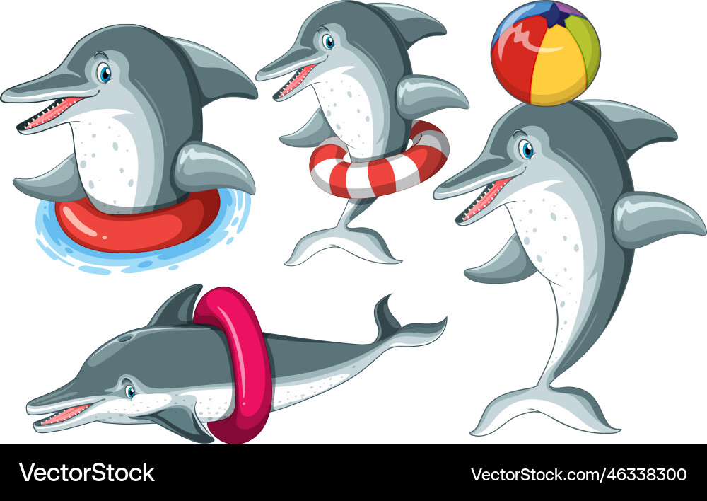 Cute dolphin cartoon characters collection Vector Image