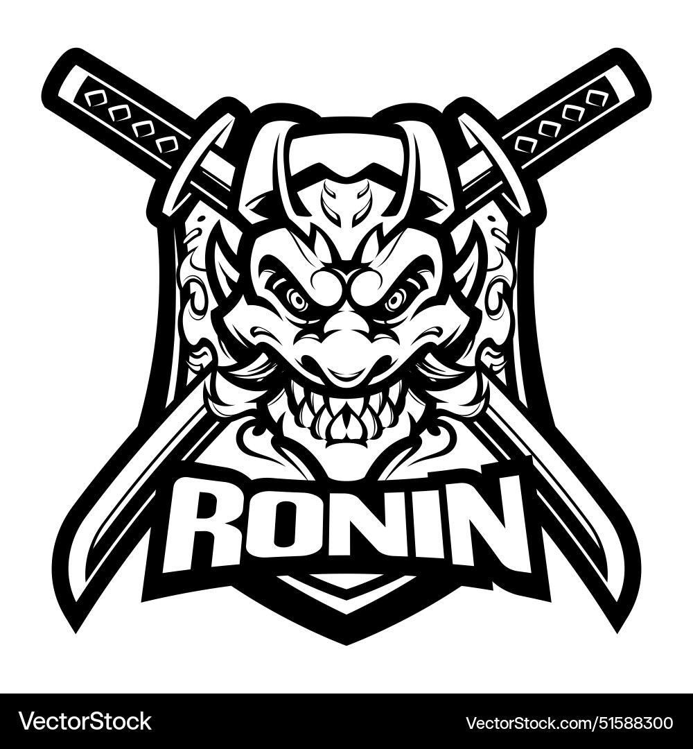 Dragon ronin ninja mascot line art Royalty Free Vector Image