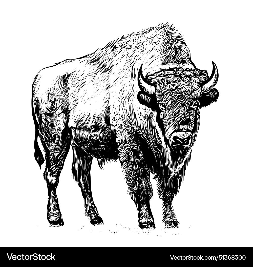 Hand drawing of american bison on a light Vector Image