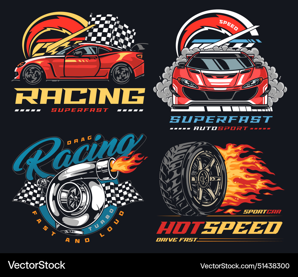 Racing car set colorful flyers Royalty Free Vector Image