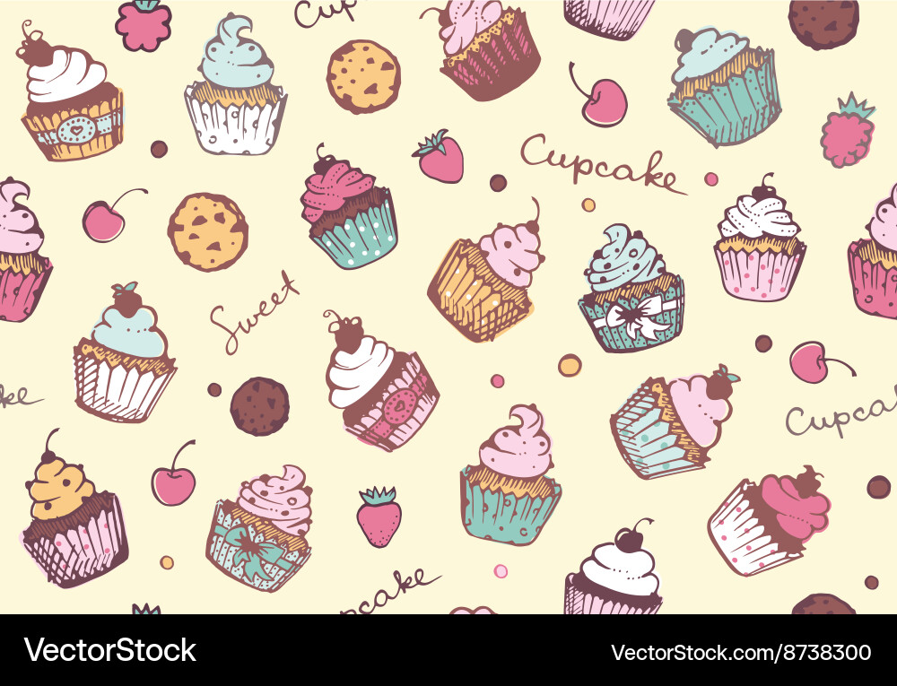 Seamless background with cupcakes pattern Vector Image