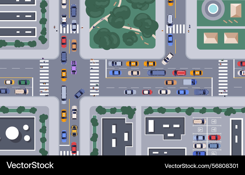 City traffic at road intersections top down view Vector Image