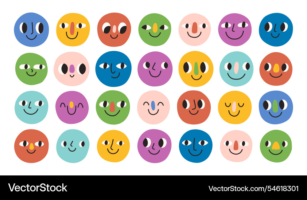 Doodle colorful face set abstract smiling faces Vector Image