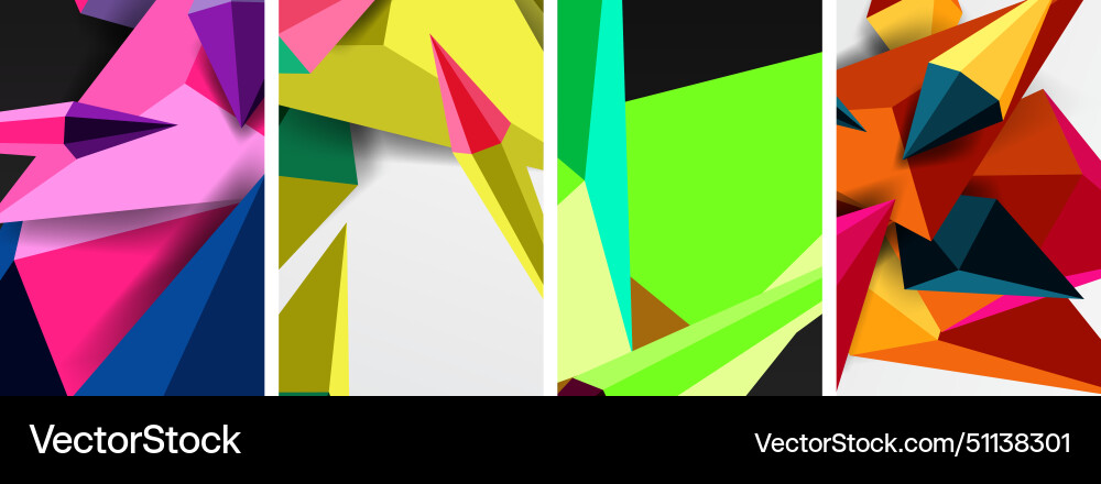 Four different colored triangles are lined up in a