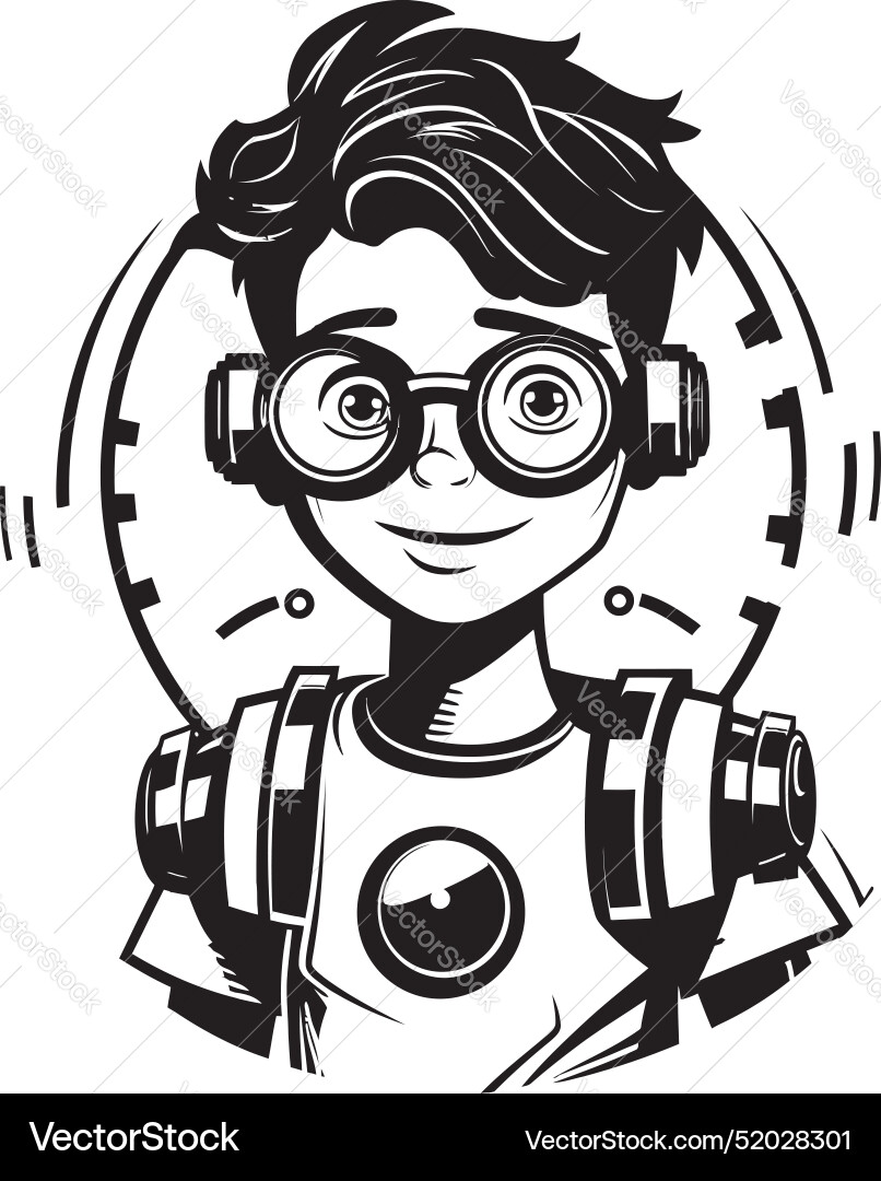 Futuristic tech innovator cyber kid icon in black Vector Image