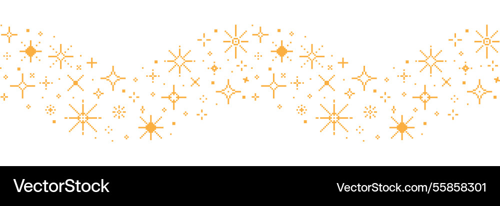 Pixel stars border seamless golden sparkle Vector Image