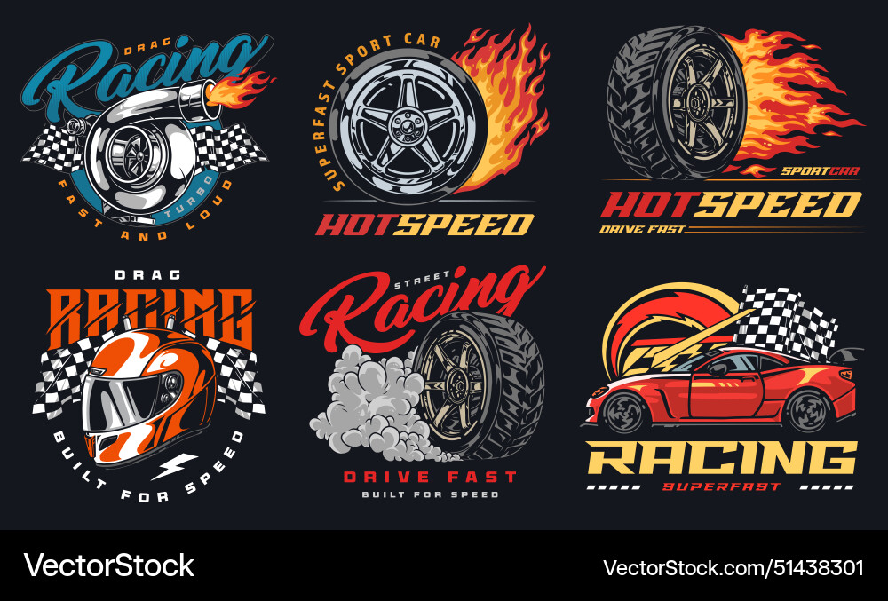Street racing set flyers colorful Royalty Free Vector Image