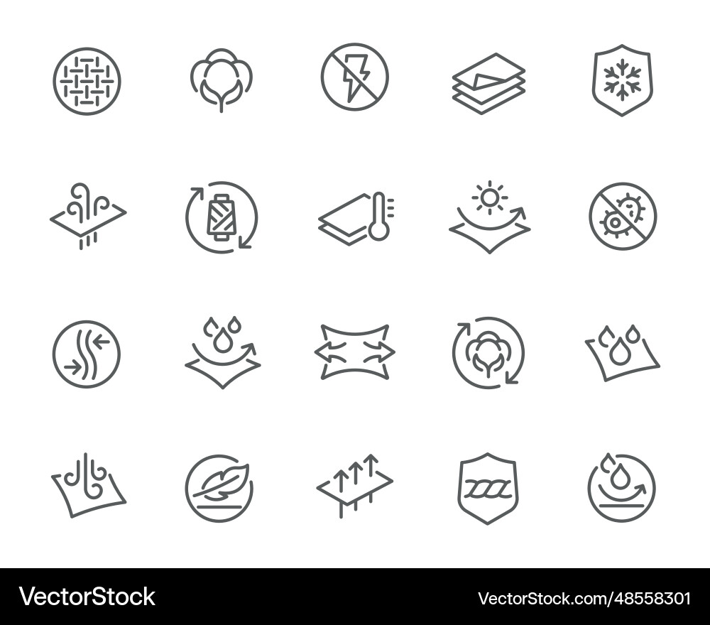 Textile advantages and technology icons Royalty Free Vector