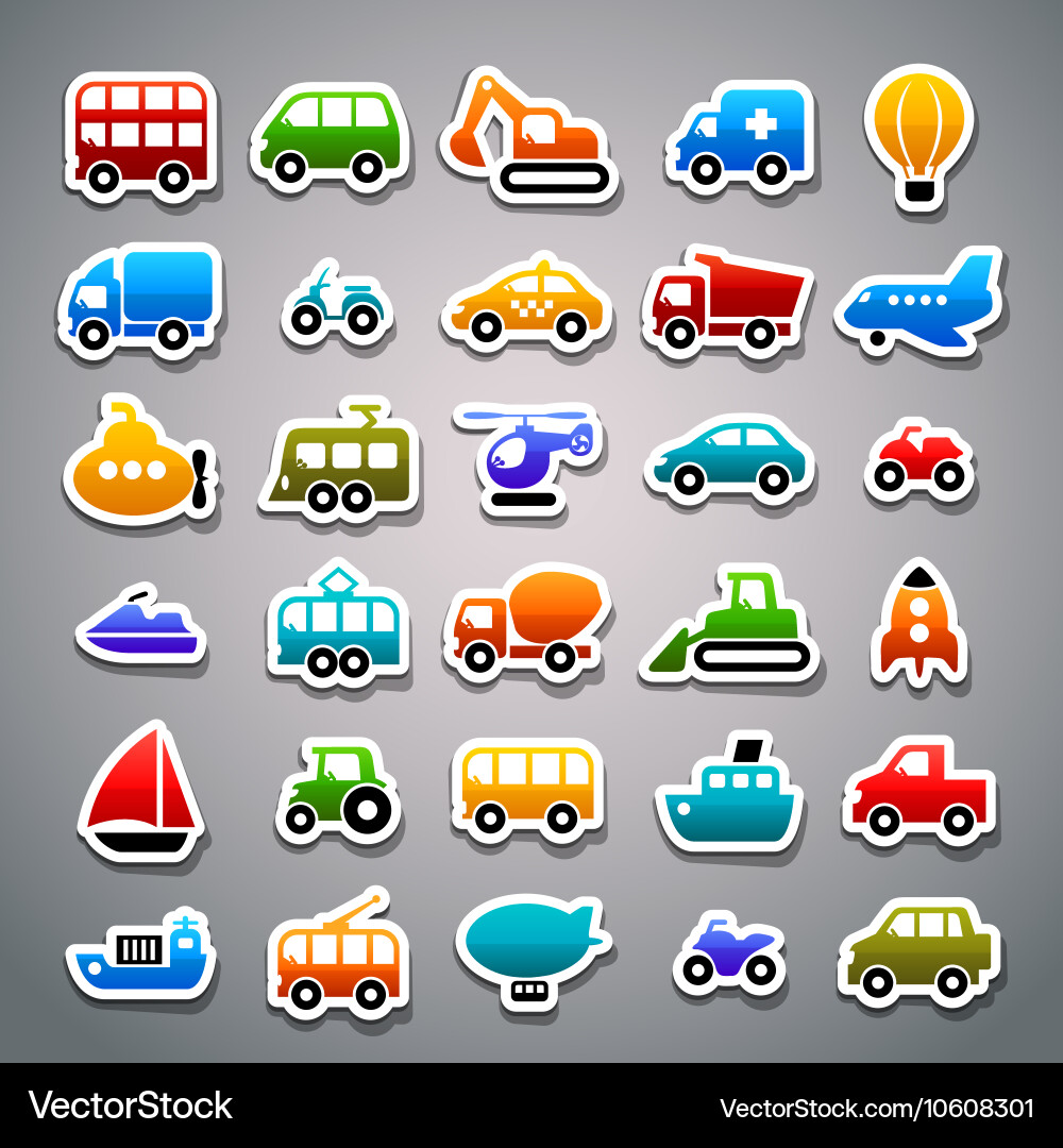 Transportation sticker icons Royalty Free Vector Image