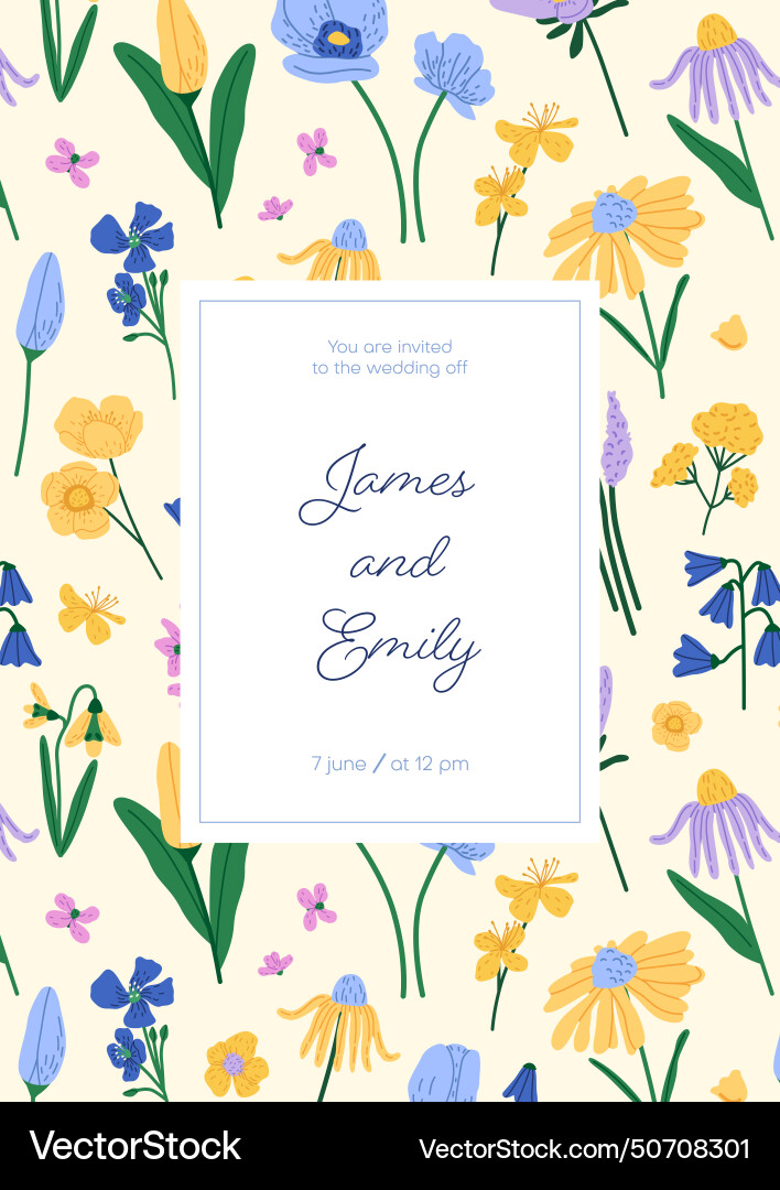 Vertical invitation card template wedding Vector Image