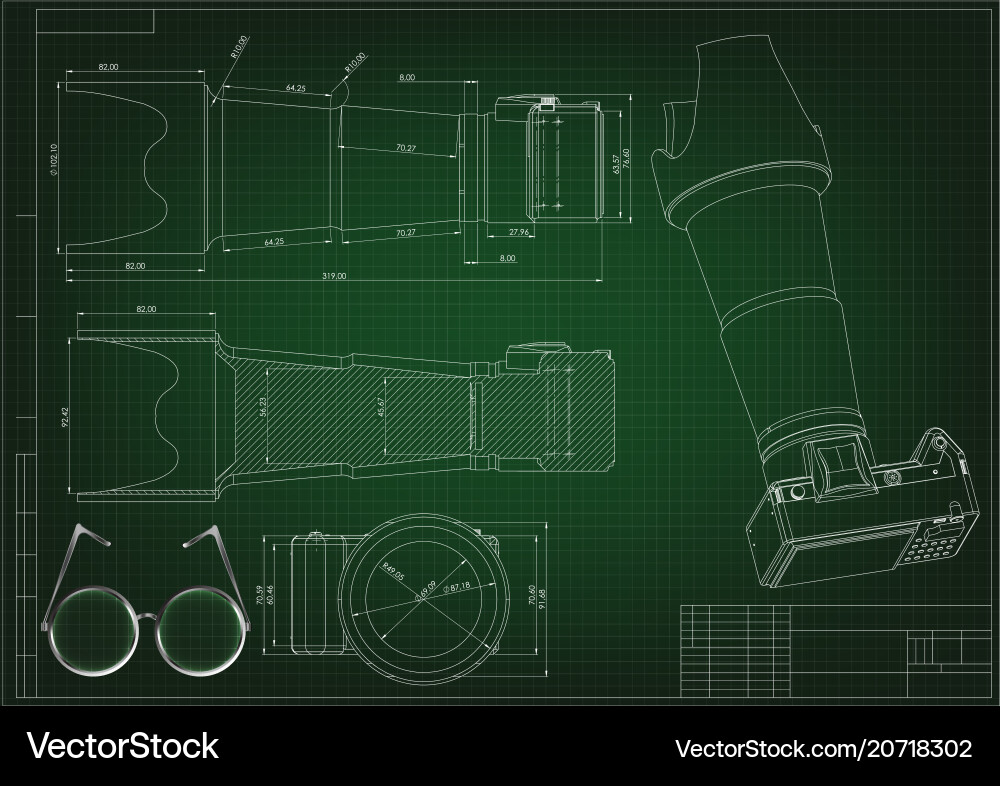 3d model of the camera on a green drawing Vector Image