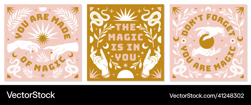 Boho mystical posters with inspirational quotes Vector Image