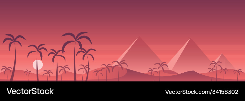 Desert egypt pyramids scene panoramic banner Vector Image