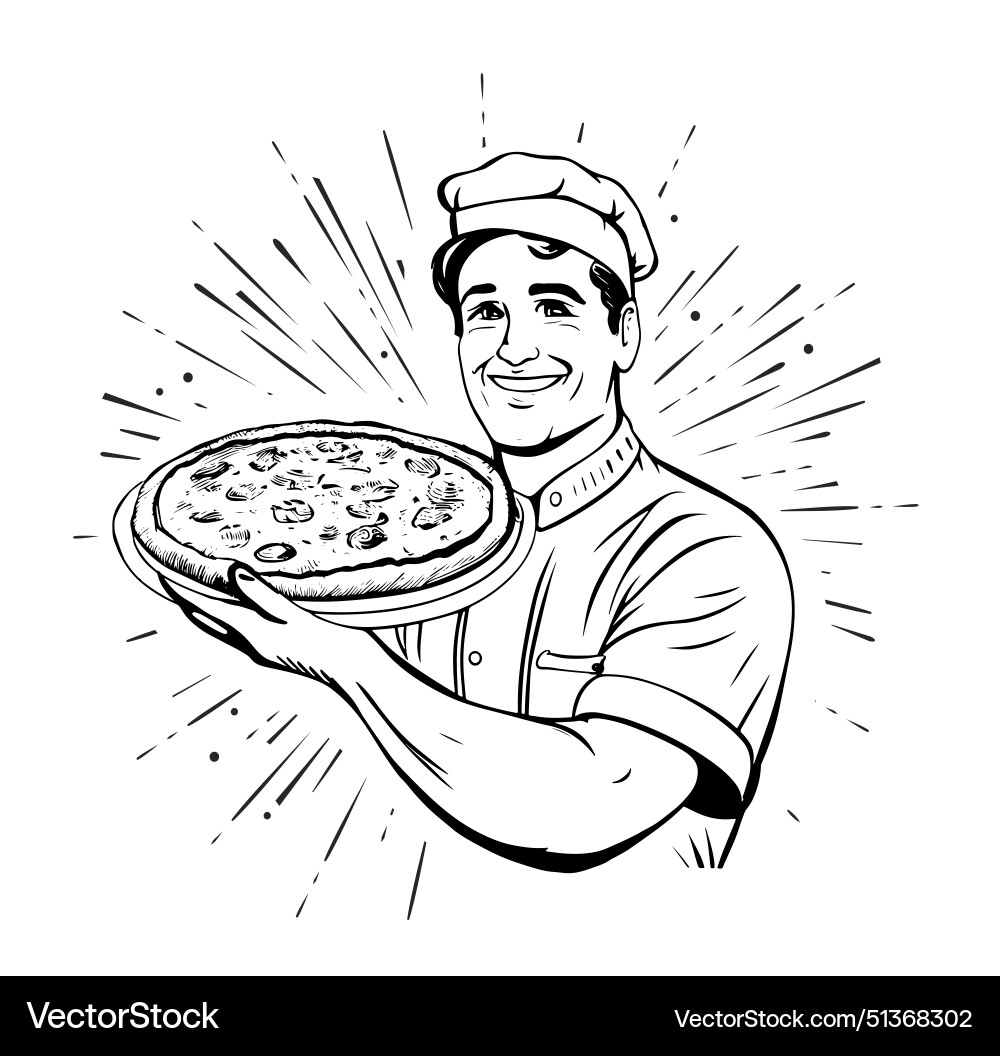 Italian chef with a pizza pizzaiolo Royalty Free Vector