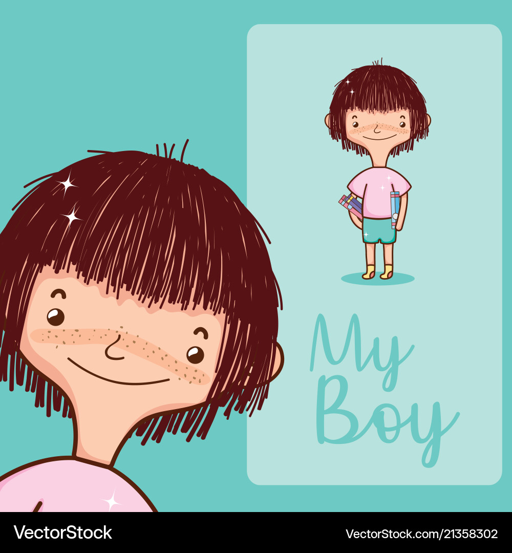My boy cute cartoon card Royalty Free Vector Image
