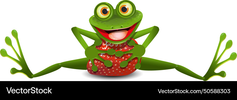 A cheerful frog with strawberries Royalty Free Vector Image