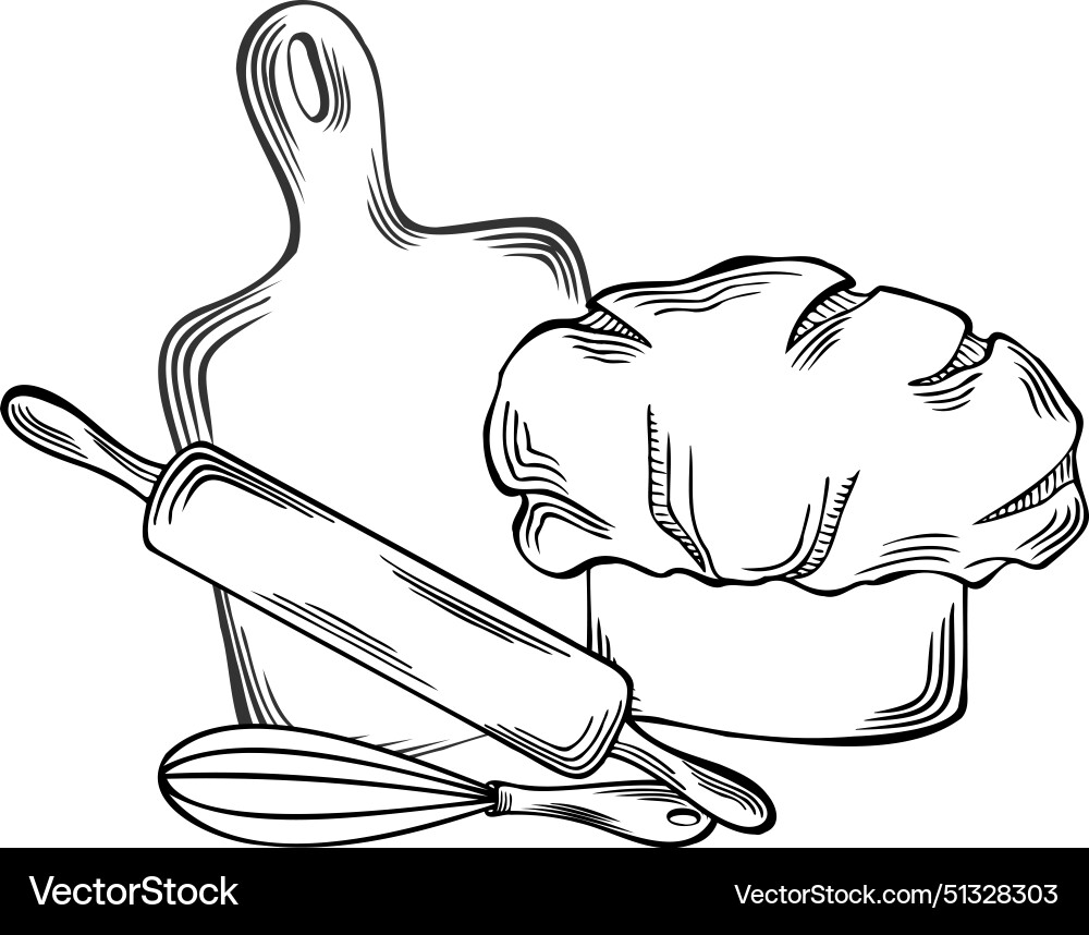 Baking tools and chefs hat rolling pin whisk Vector Image