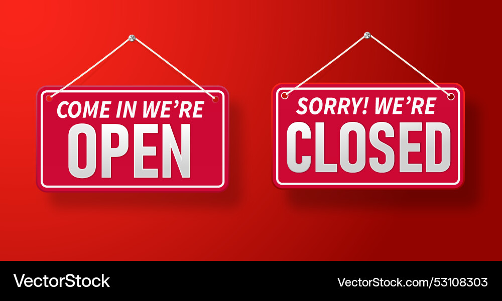 Closed and open red sign sorry we Royalty Free Vector Image