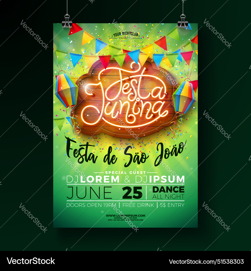 Festa junina party flyer design with flags Vector Image