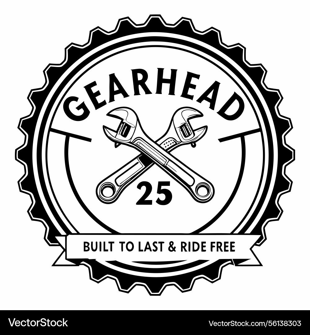 Gearhead 25 logo with crossed wrenches Royalty Free Vector