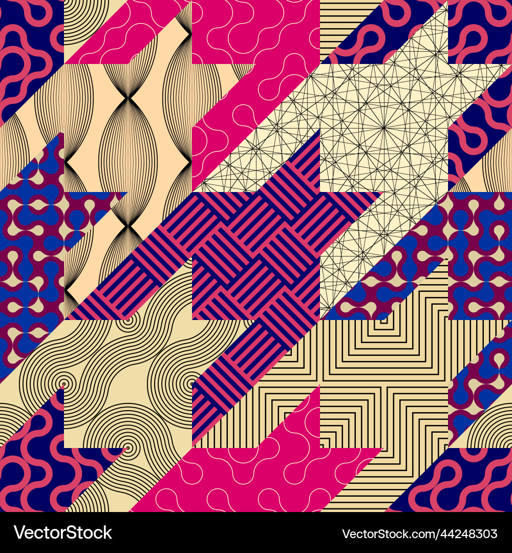 Geometric collage in retro patchwork Royalty Free Vector