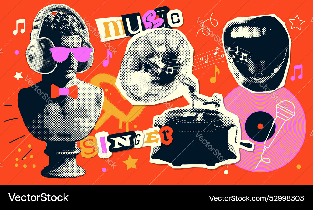 Pop art halftone collage with antique statue Vector Image