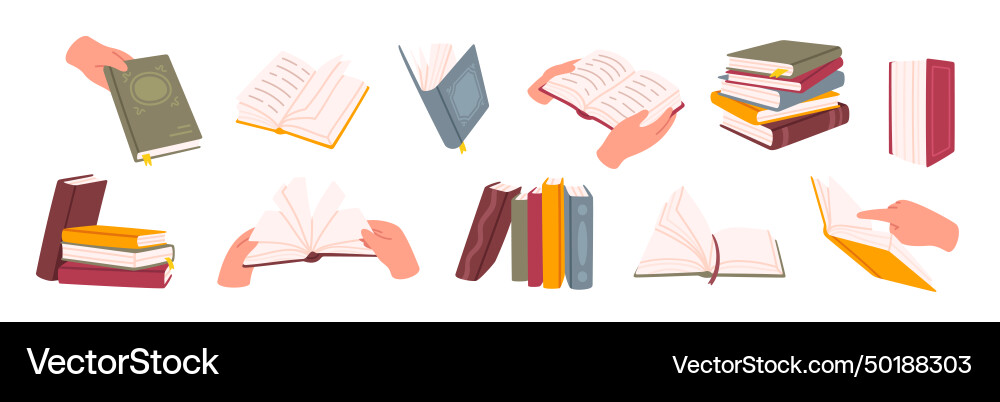 Reading books readers hands holding book Vector Image