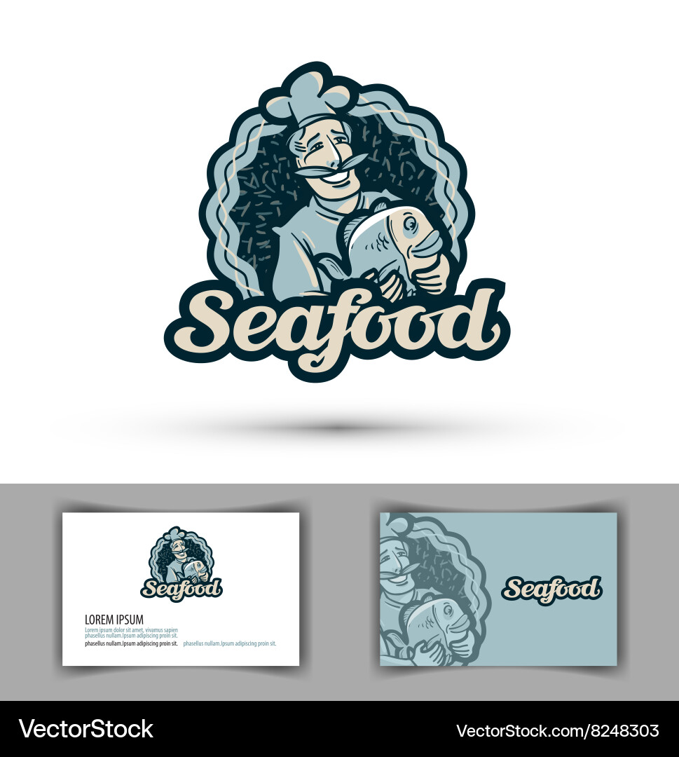 Seafood logo fresh fish cooking Royalty Free Vector Image