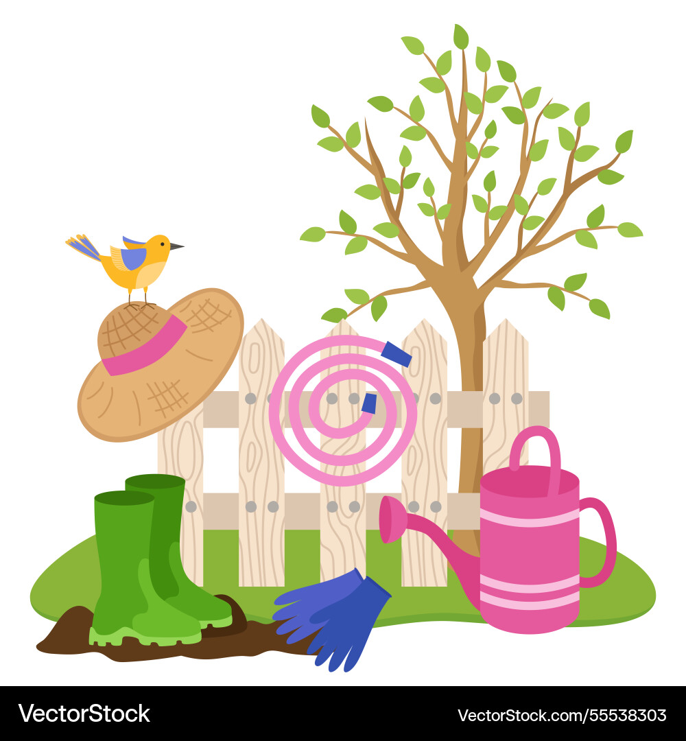 Spring gardening tools on the background Vector Image