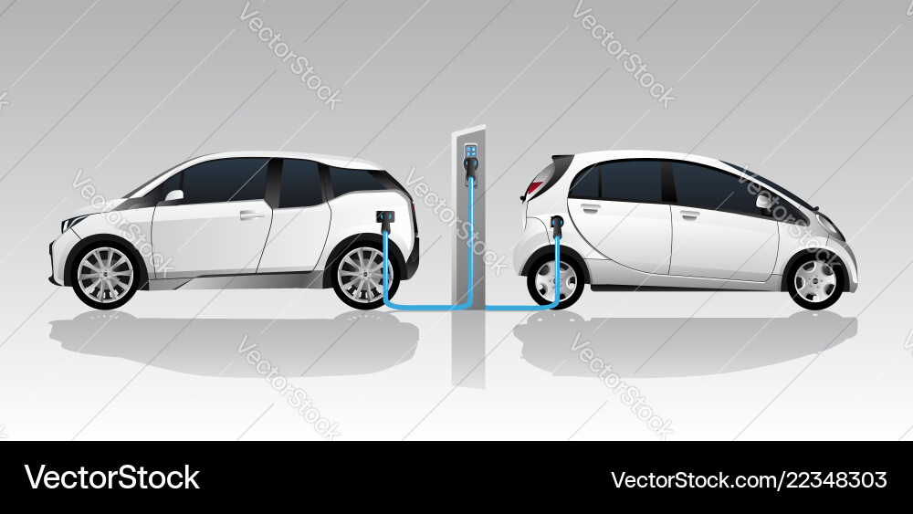 Two white electric cars Royalty Free Vector Image