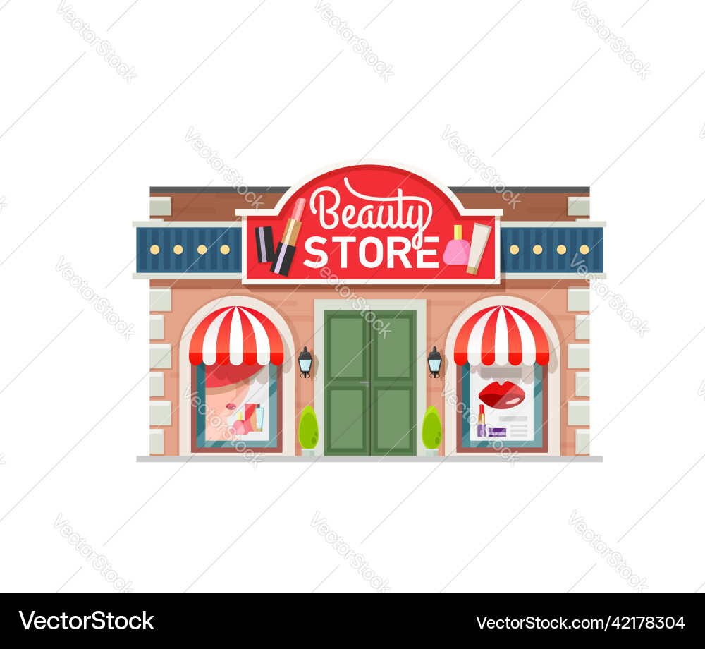 Beauty store building cosmetics facade Royalty Free Vector