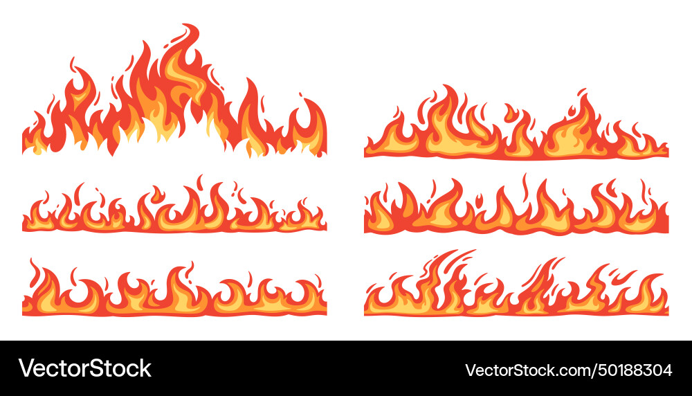Cartoon fire borders flame frame blazing Vector Image