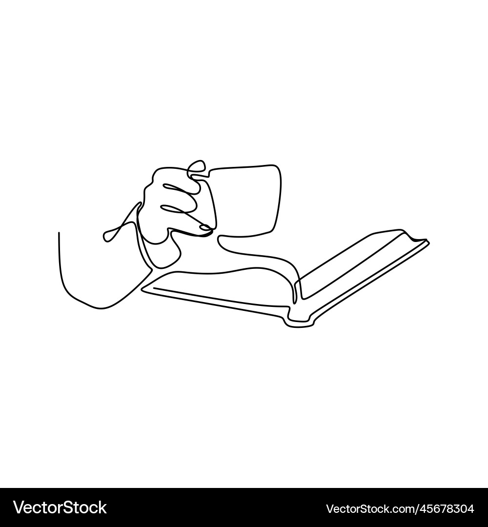 Continuous line drawing reading a book Royalty Free Vector