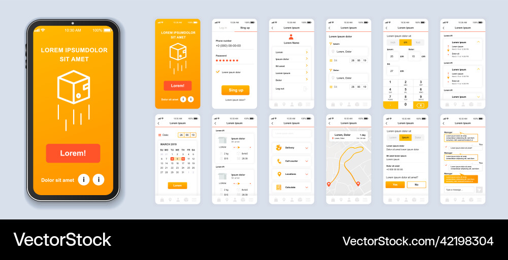 Delivery ui mobile app smartphone interface Vector Image Delivery ui mobile app smartphone interface Vector Image
