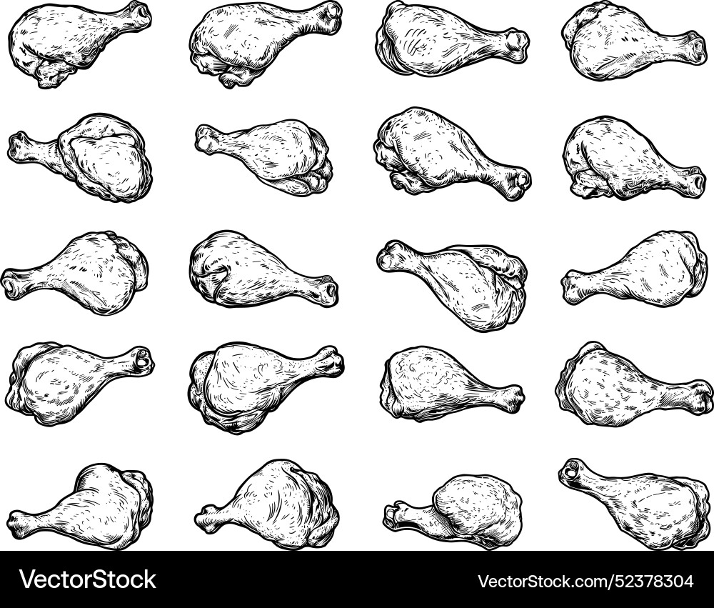 Fried and roasted chicken thigh leg engraving Vector Image