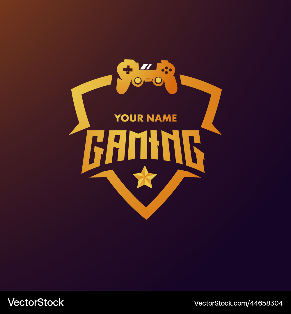 Gaming golden badge logo Royalty Free Vector Image