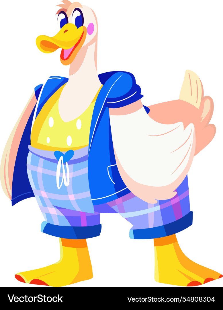 Goofy goose character in flat style Royalty Free Vector